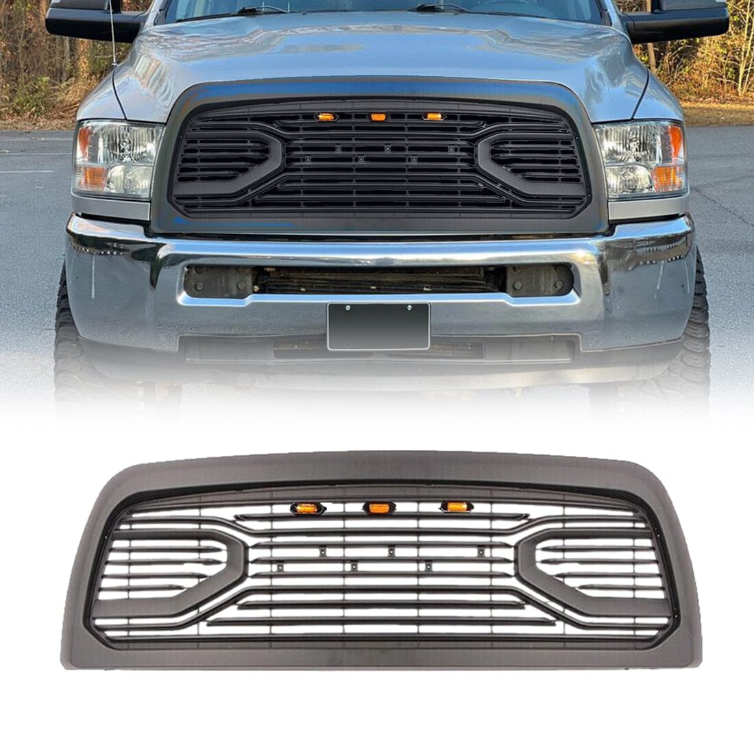 2010-2019 Dodge Ram 2500 Big Horn Style Front Grille W/Amber-Matte ...