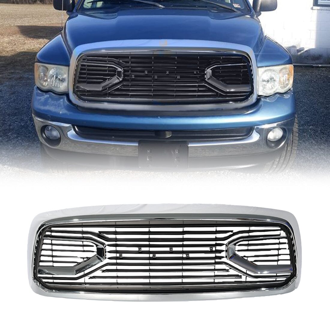 2002-2005 Dodge Ram 1500 Chrome Big Horn Style Front Grille W/Amber ...