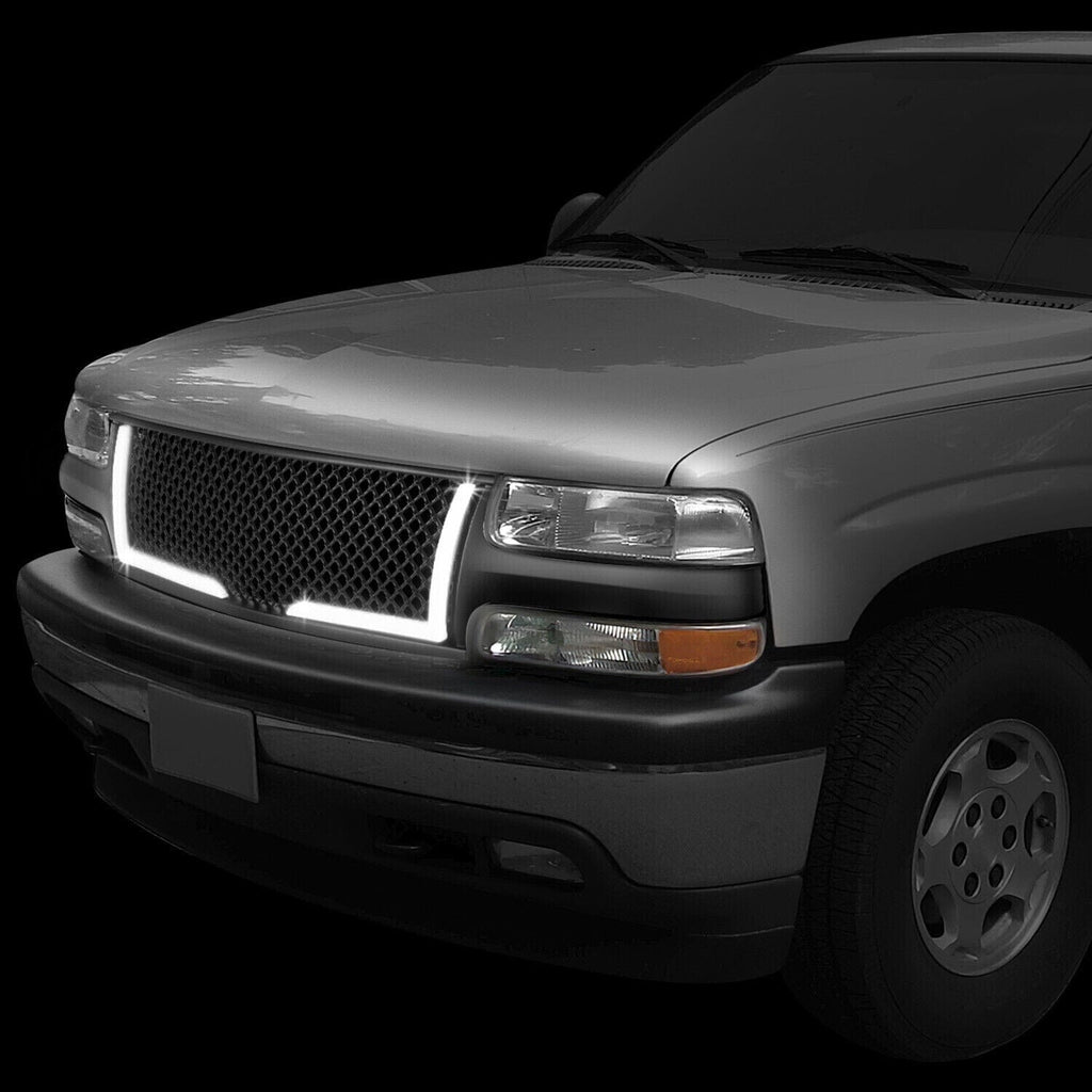 Mesh Front Grille w/LED DRL-Matte Black For 99-06 Chevy Silverado ...