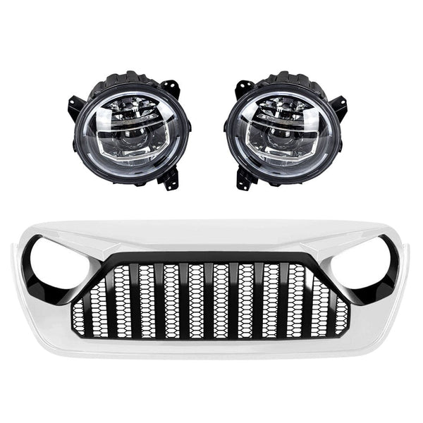 9 Inch LED Halo Headlights & Gladiator Vader Grille w/ Mesh - Black ...