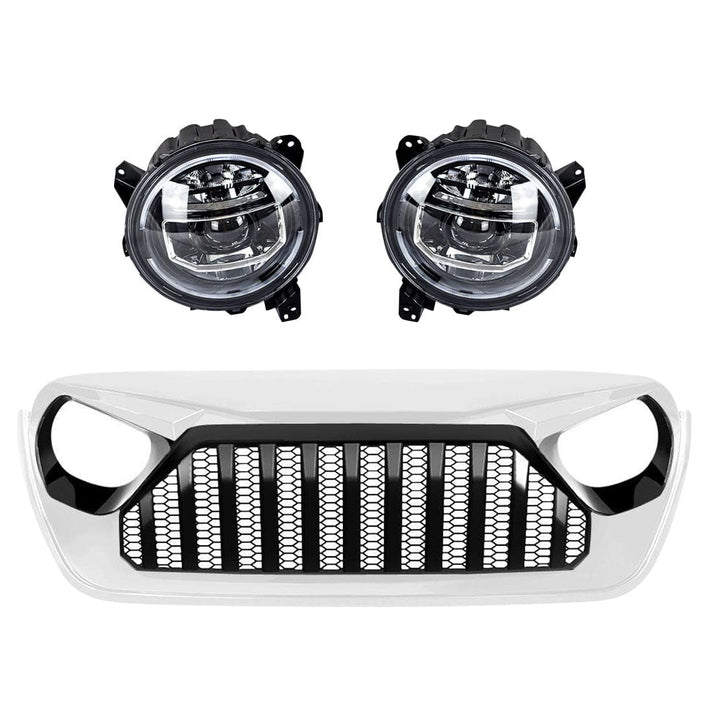 9 Inch LED Halo Headlights & Gladiator Vader Grille w/ Mesh - Black ...