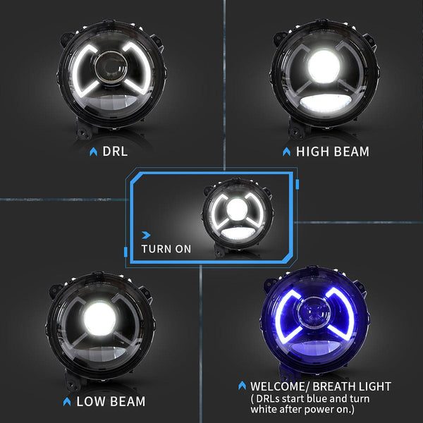 Full LED Dual Beam Projector Headlights w/Blue Breath Light For 18-23 ...