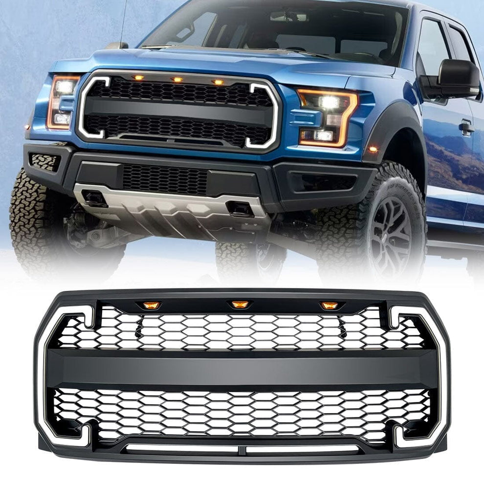 Raptor Style Mesh Grille W/DRL & Turn Signal Lights For 2015-2017 Ford ...